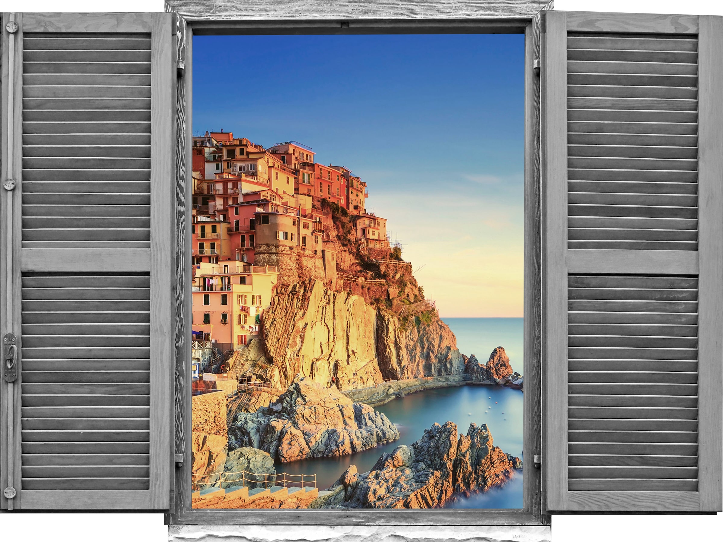 queence Wandtattoo »Stadt am Meer«, (1 St.), Wandsticker, Wandbild, selbstklebend, 3D, Fenster ...