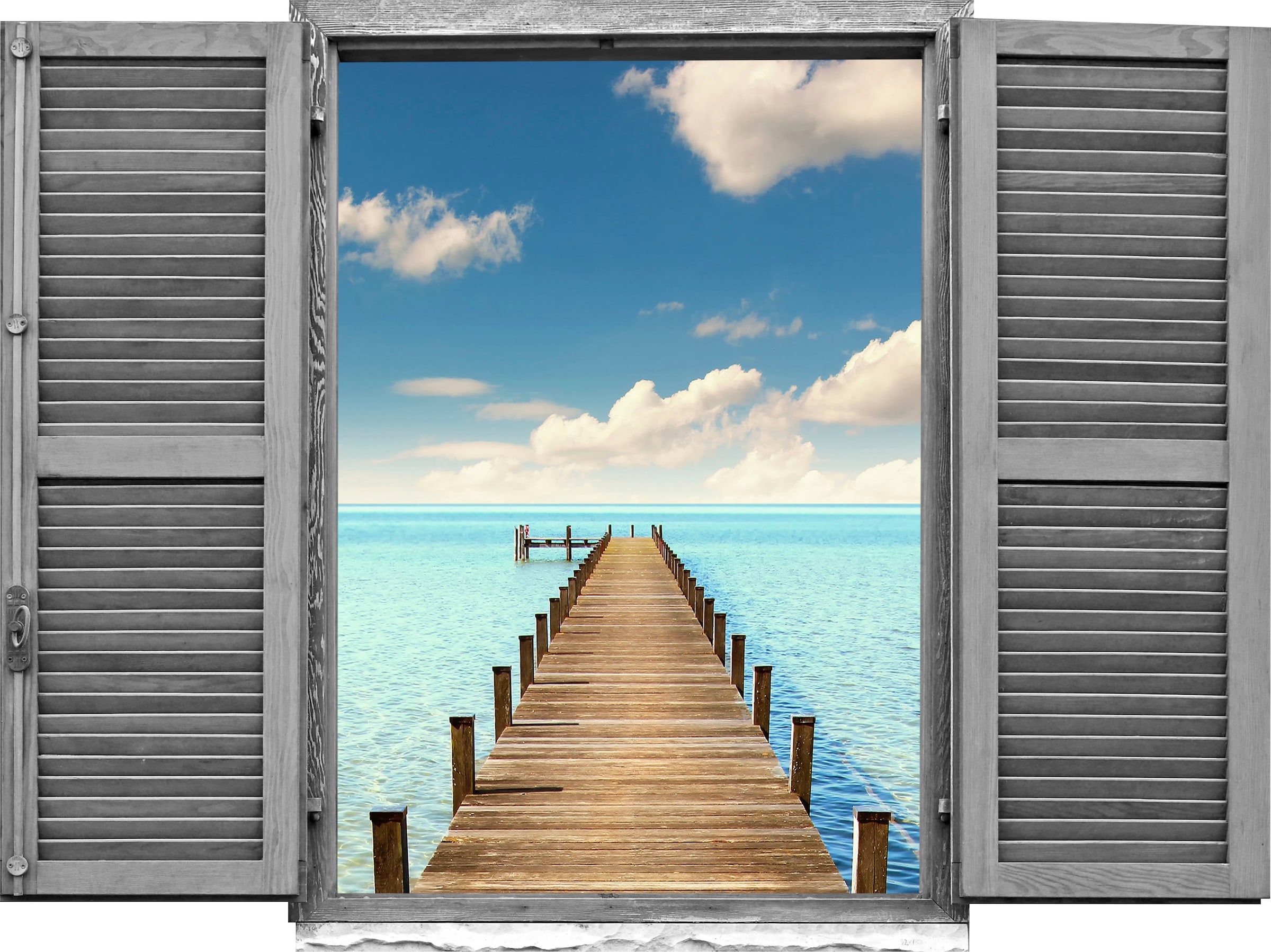 queence Wandtattoo »Steg im Meer«, (1 St.), Wandsticker, Wandbild, selbstklebend, 3D, Fenster ...